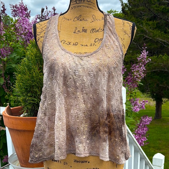Tops | Lace Sleeveless Two Tone Top Crystal K Size S Brown Gold Nwt ...